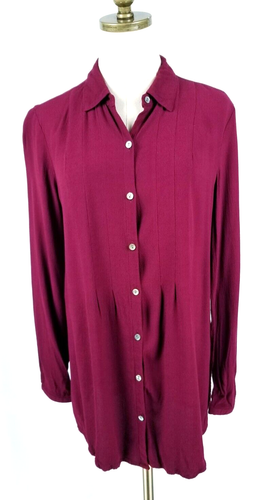J.Jill Womens Size M Pleated Rayon Crepe Button Up Tunic Top Maroon | eBay