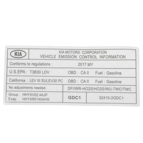 NEW OEM Kia 2016-2018 Optima Emission Control Information Label 32410 ...