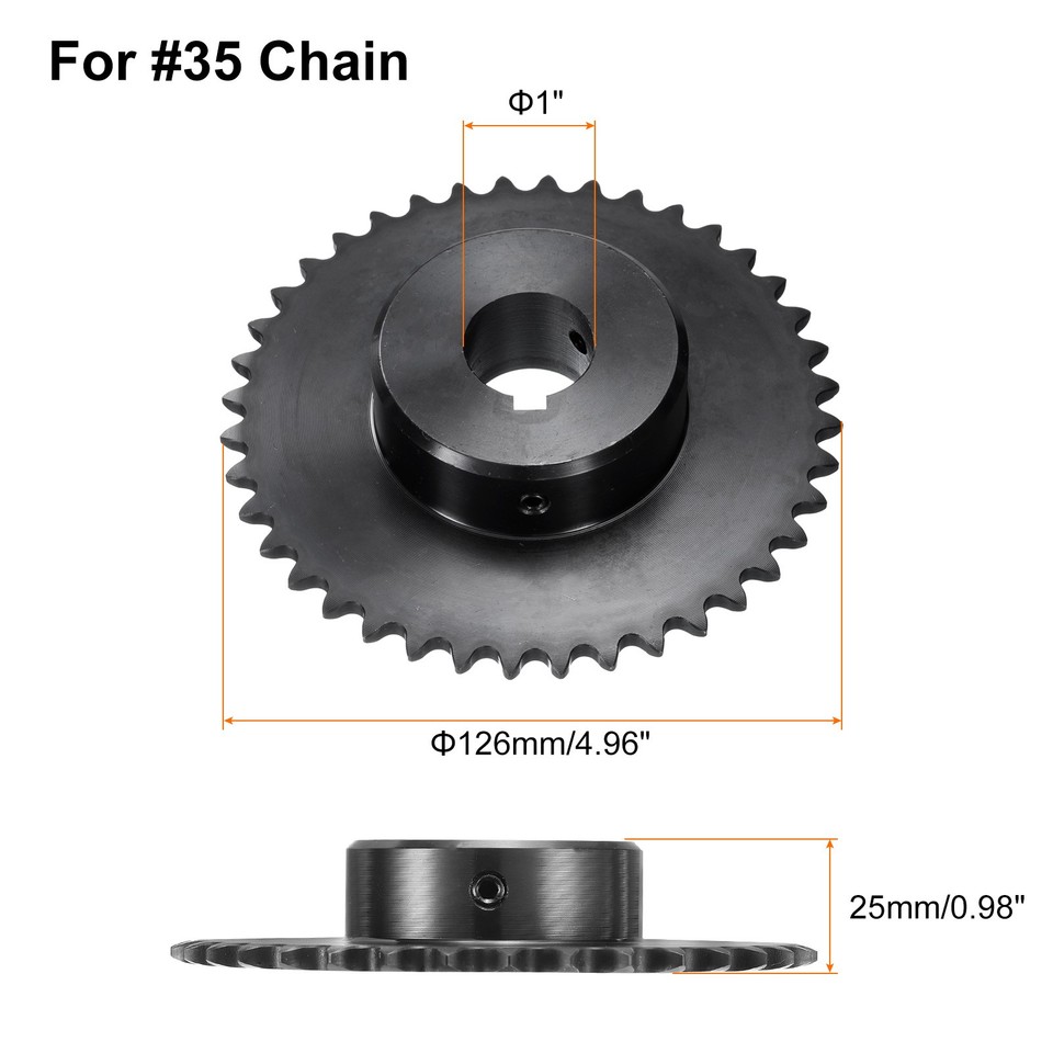#35 Chain Roller Sprocket B Type, 1" Bore 40 Tooth, Keyway with Set ...