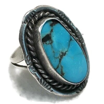 Native American Sterling Silver Turquoise Navajo Vintage Ring | eBay