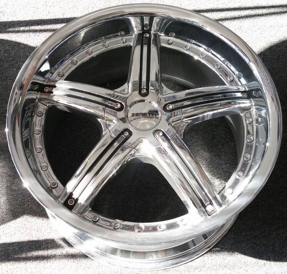 (single) 20x10 Zenetti Legacy Chrome w/Black Inserts 5x114/115 ? +35mm ...