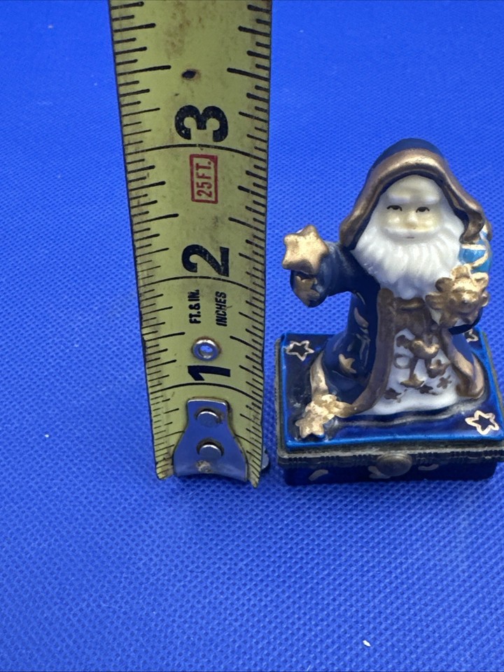 Vintage Hinged Porcelain Wizard Trinket Box Small Navy Blue w/ Gold ...