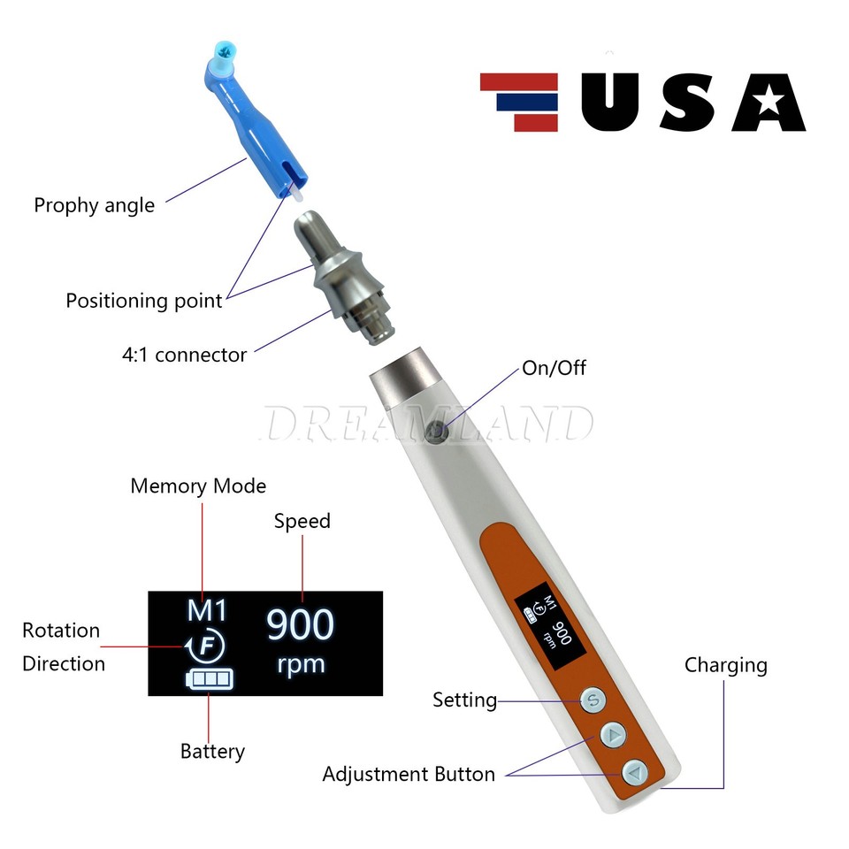 SANDENT Dental Cordless Hygiene Prophy Polishing Handpiece 360° Swivel ...