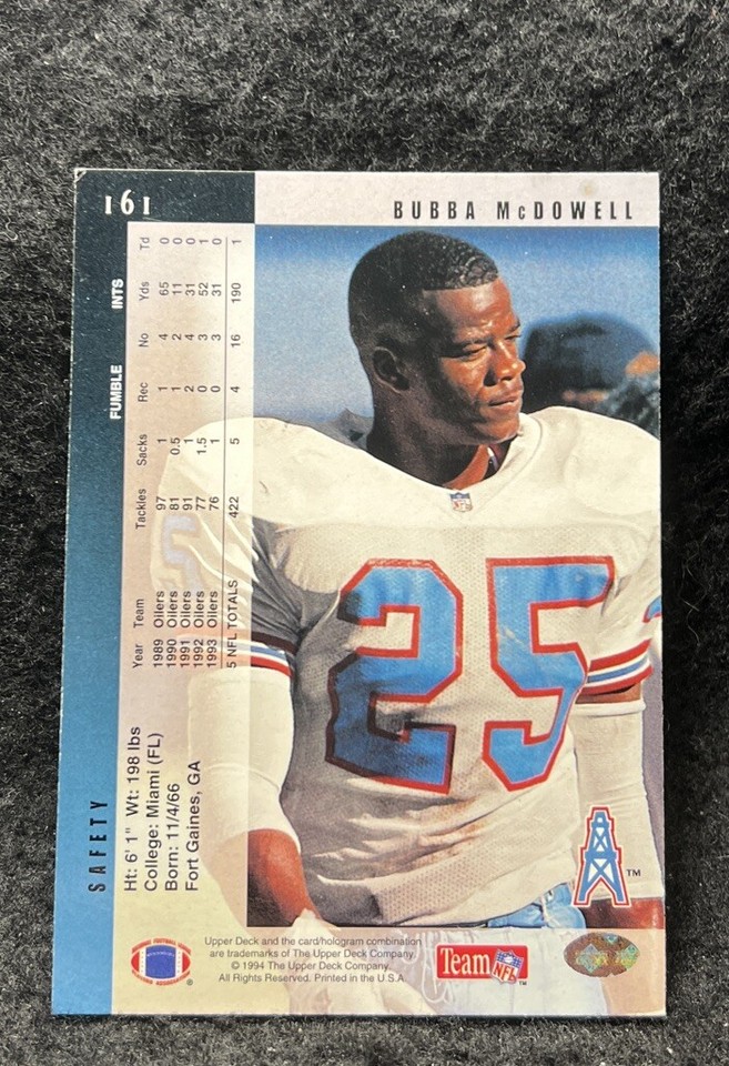 1994 Upper Deck Electric Silver Houston Oilers Football Card #161 Bubba ...