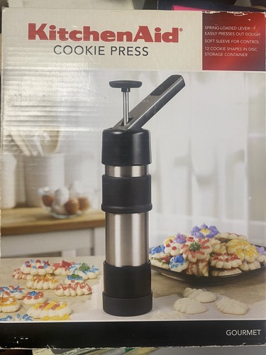 KitchenAid Gourmet Cookie Press Set Stainless Steel/Black 12 Discs With ...