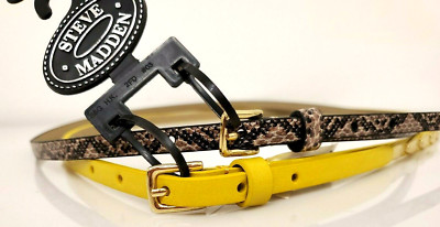 Steve Madden Designer 2 Skinny Belts for 1 Yellow Natural Stud Python ...