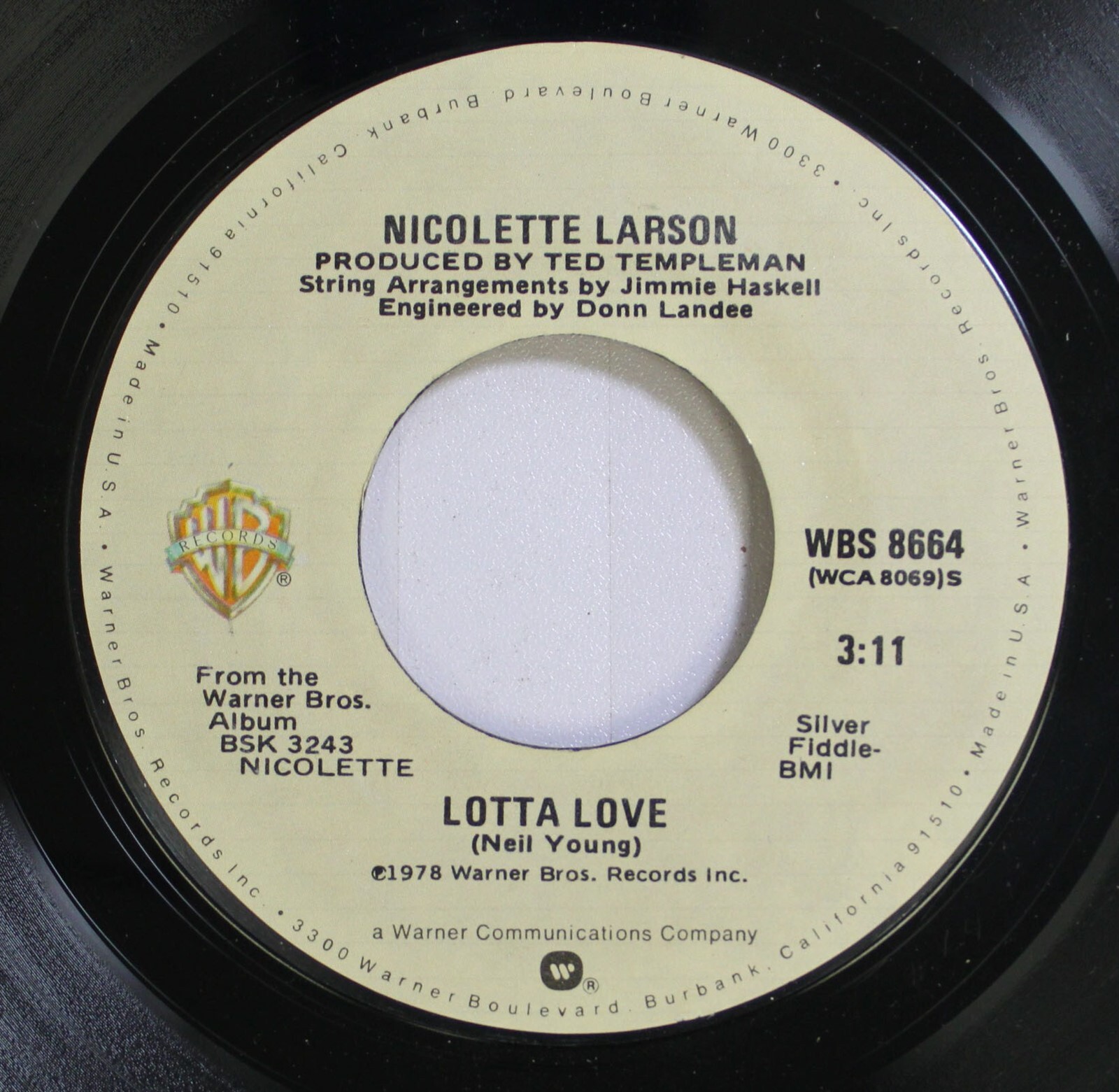 Rock 45 Nicolette Larson - Lotta Love / Angels Rejoiced On Warner ...