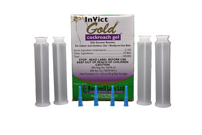 Invict Gold Cockroach Gel 4x35g Tubes 4 Tips 4 Plungers by Rockwell ...
