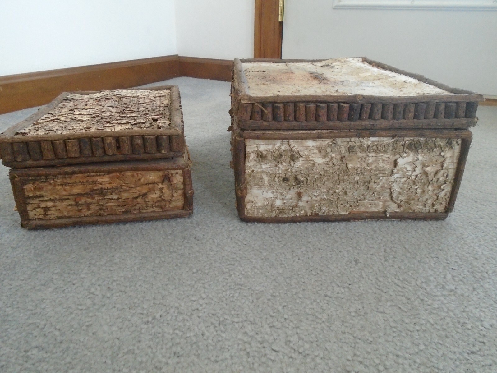 Rustic Wooden Birch bark twig Hinged Storage boxes Set of 2 Decor Home ...