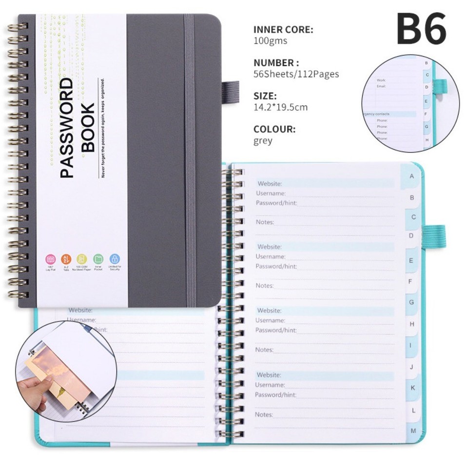 A6/B6 Pocket Password Keeper Book Journal Notebook With Alphabetical ...