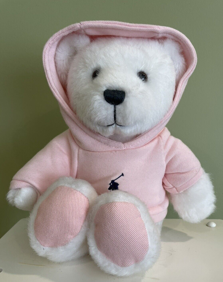 RL Bear Pink Hoodie Ralph Lauren White Romance Plush wearing with Logo ...