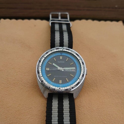 Clinton World Timer Diver Style Automatic Antique Watch | eBay