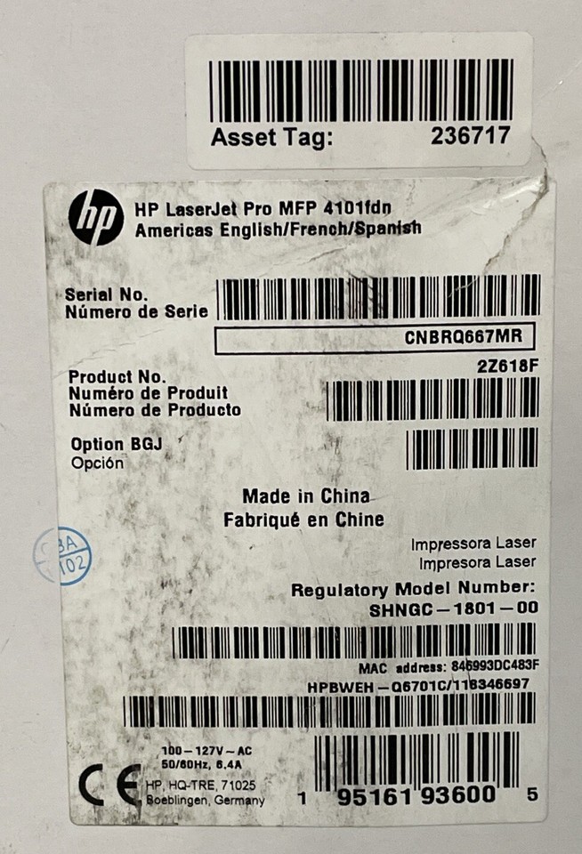 New* - HP LaserJet Pro MFP 4101FDN Laser Printer With Fax Mobile Print ...