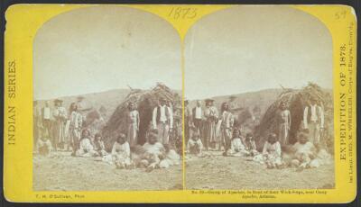 Group of Apaches, in front of their Wick-8-ups, near Camp Apache, Ari ...