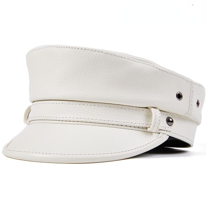 Men Genuine Leather Captain Sailor Hat Fiddler Flat Cap Driver Visor ...
