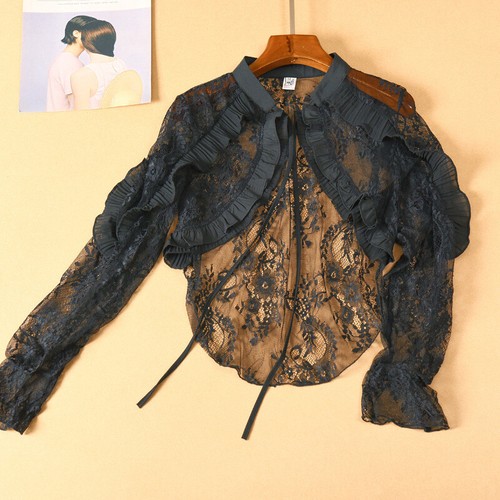 Ladies Lace Cardigan Sheer Crop Top Coat Shrug Ruffle Bolero Casual ...