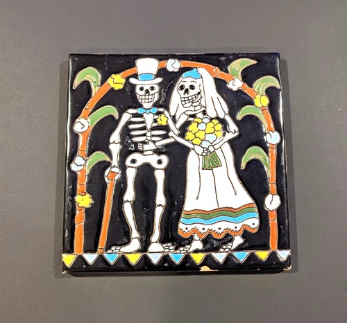 VTG Skeleton Calaveras Wedding Mexican Day of TheDead Sugar Skull Tile ...