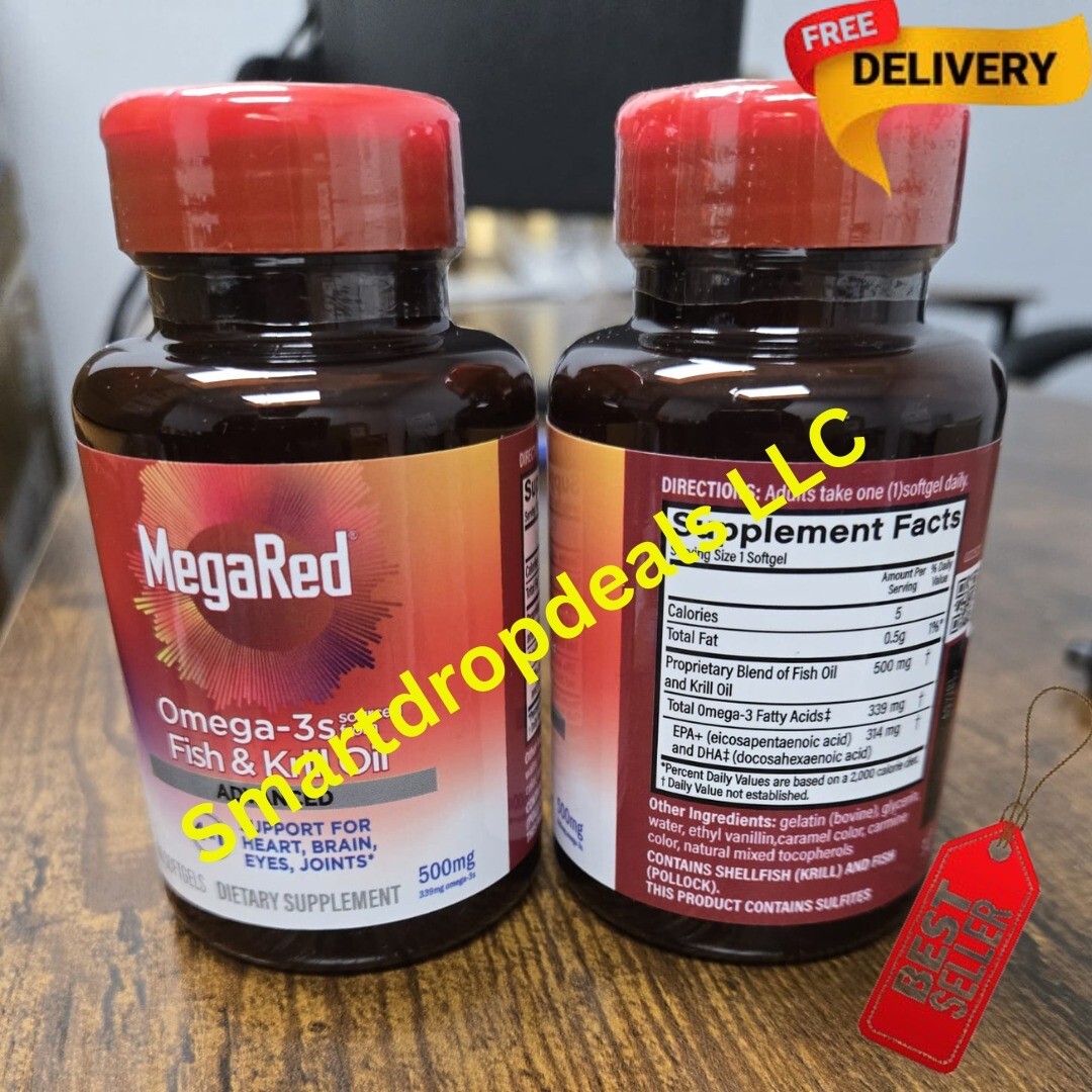 MegaRed Advanced "4 in 1" Omega-3s Fish & Krill Vanilla 500 mg (80 Ct ...