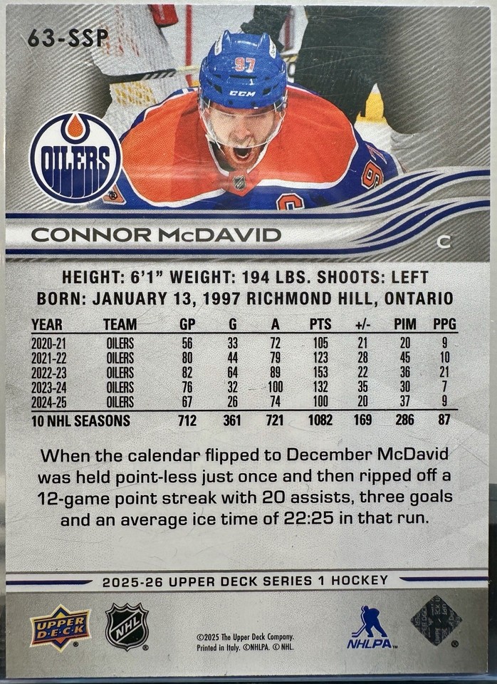 2025-26 UD Series 1🔴Celebration Variations🔴63-SSP🔴Connor McDavid🔴SSP🔴1: ...