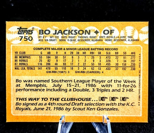 1988 TOPPS #750 BO JACKSON KANSAS CITY ROYALS | eBay