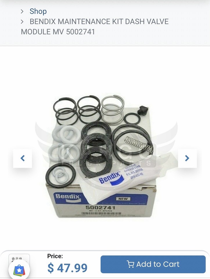 Bendix MV-3 Spares Kit #5002741) Maintenance:Repair Air Brake Control ...