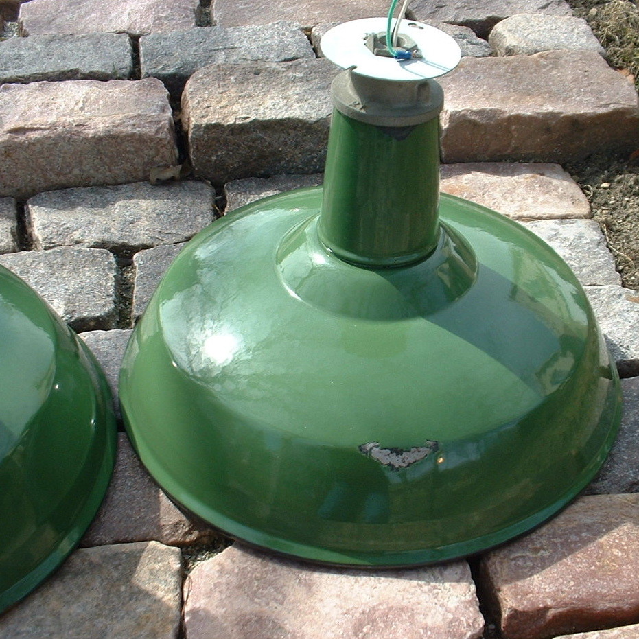 (2) VTG Appleton 18" Flush Mount Industrial Green Barn Porcelain Light ...