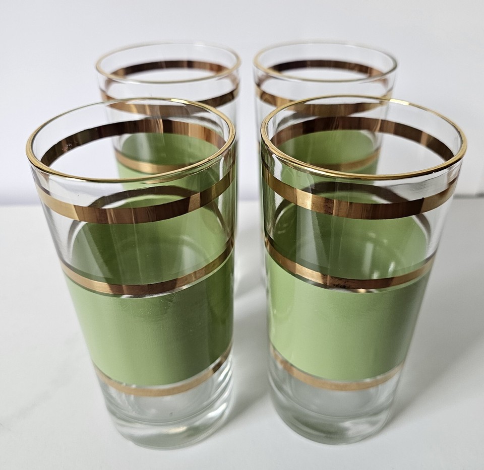 Set of 4 Vintage MCM Retro TST Heritage Celadon Drinking Glasses 11 Oz ...