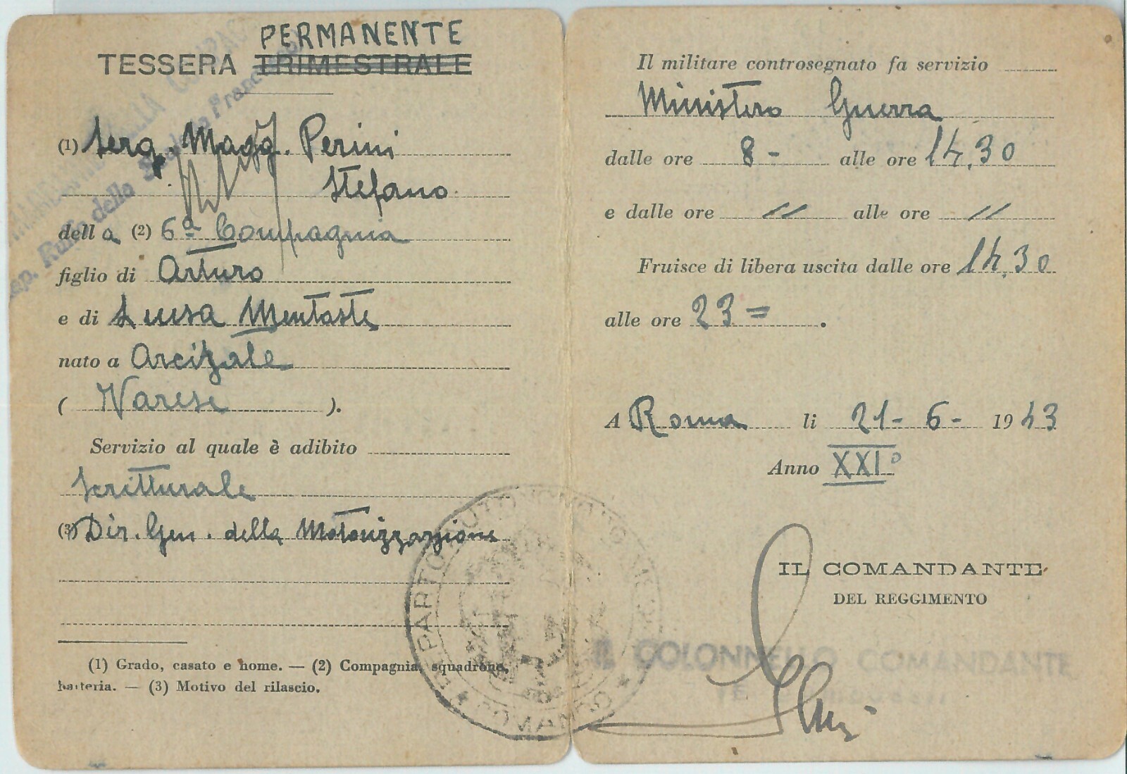 73711 - Vintage VINTAGE DOCUMENT: Permanent Military Card 1943 | eBay