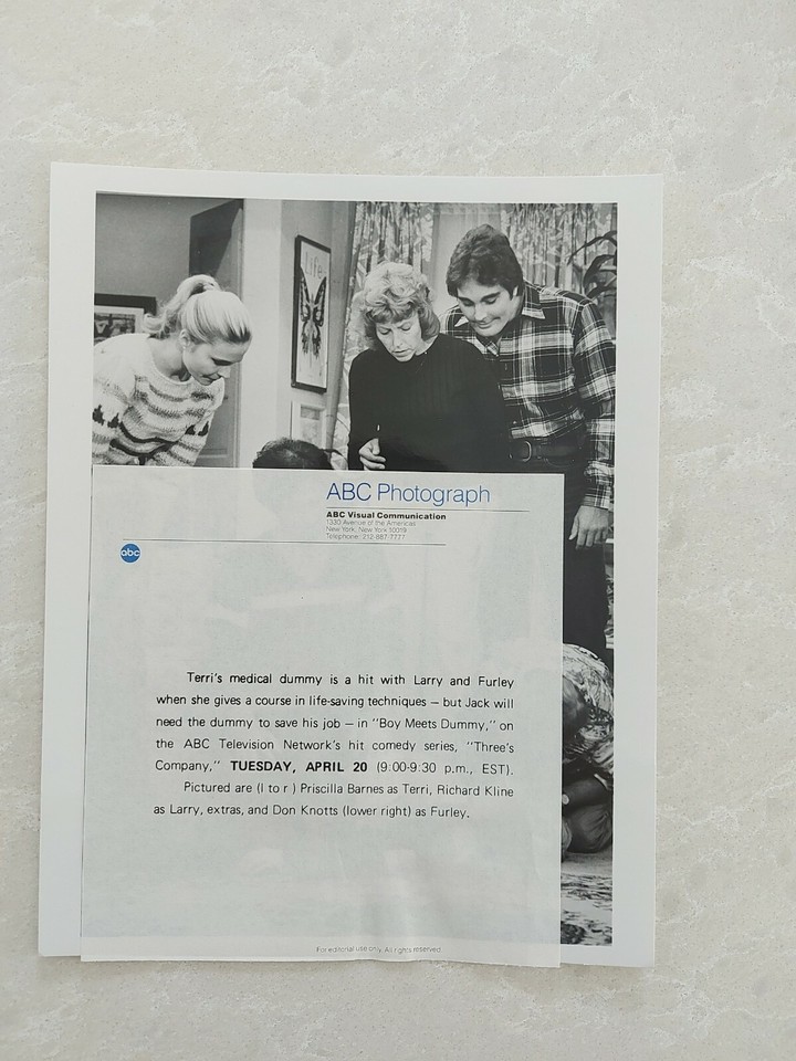 THREE'S COMPANY ABC PRESS PHOTO JOHN RITTER RICHARD KLINE PRISCILLA ...