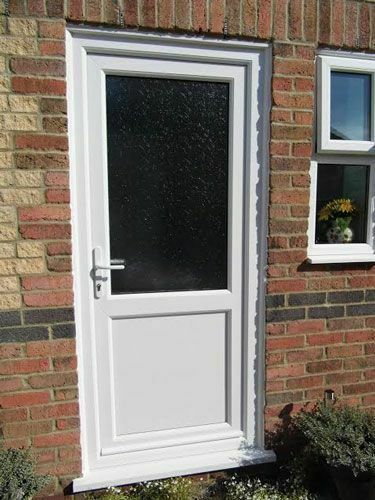 WHITE UPVC BACK DOOR WITH CILL 910mm x 2100mm OBSCURE GLASS WITH ...