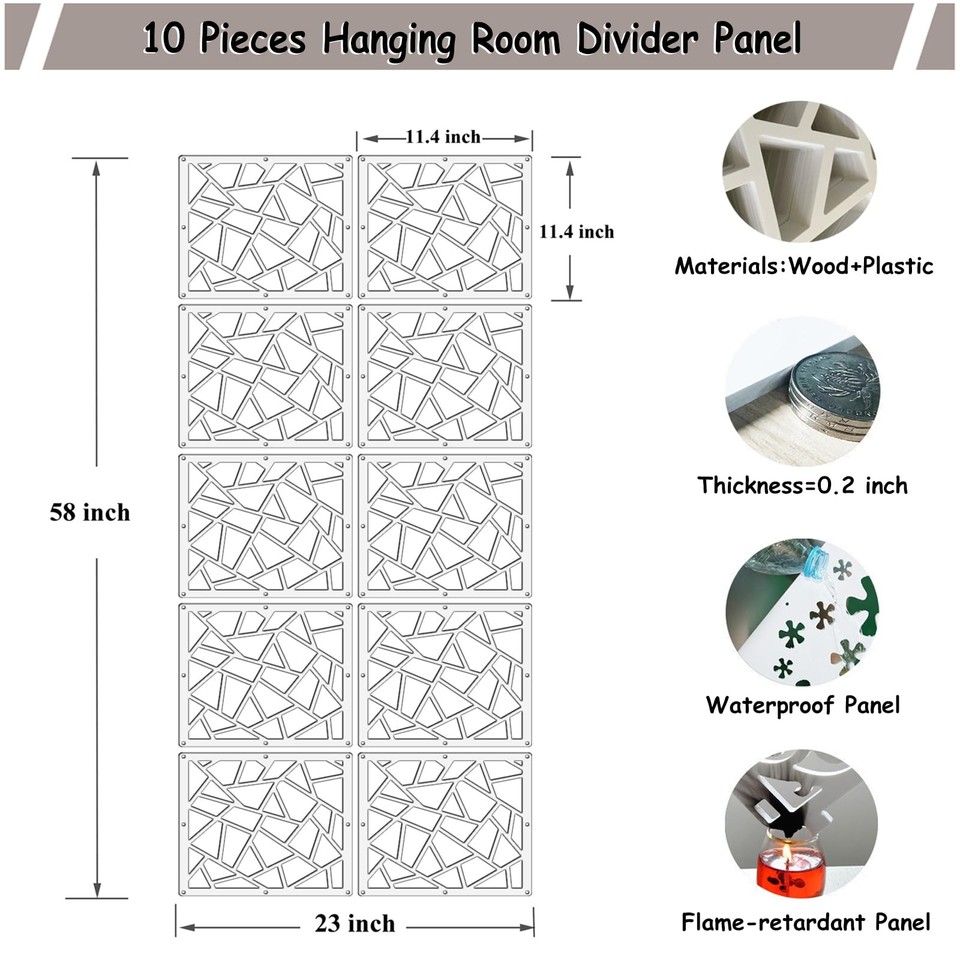 Hanging Room Divider,10 Pieces Wood-Plastic Hanging Panels 0.2“Thick ...