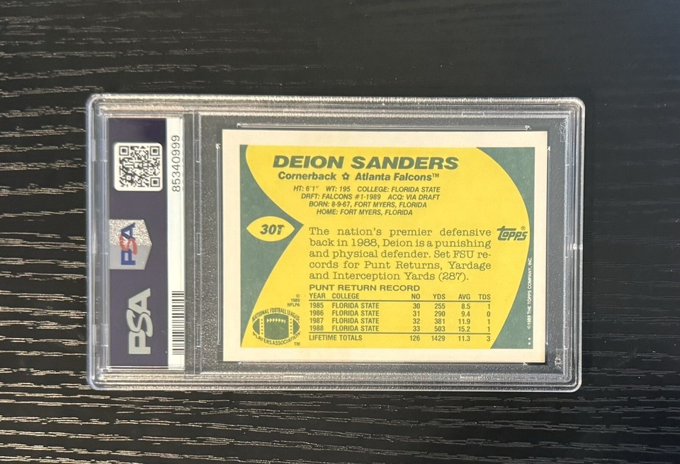 1989 Topps Traded Deion Sanders Rookie Card #30T PSA 9 MINT Atlanta ...