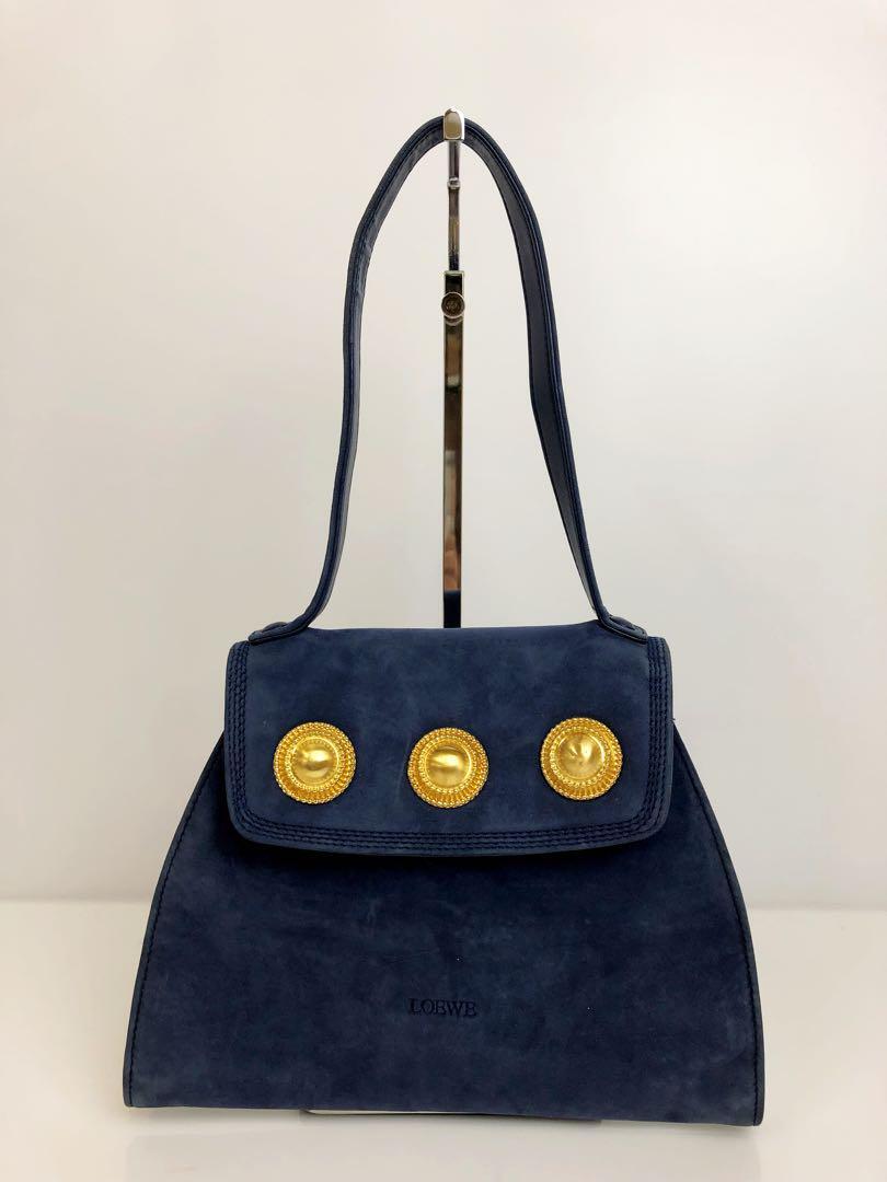 Loewe One Shoulder Bag Gold Hardware Suede Blue Origi… - Gem