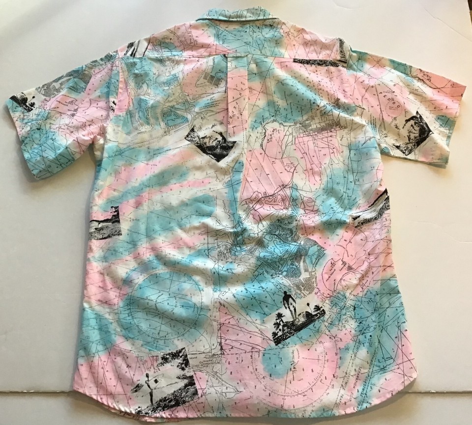 Maui Trading Company Marine Map San Diego Hawaiian Shirt, Blue & Pink ...