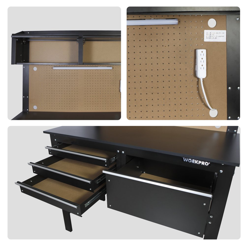 GARAGE WORKBENCH CABINET COMBO 4-Ft with Light and Tool Pegboard, Steel ...