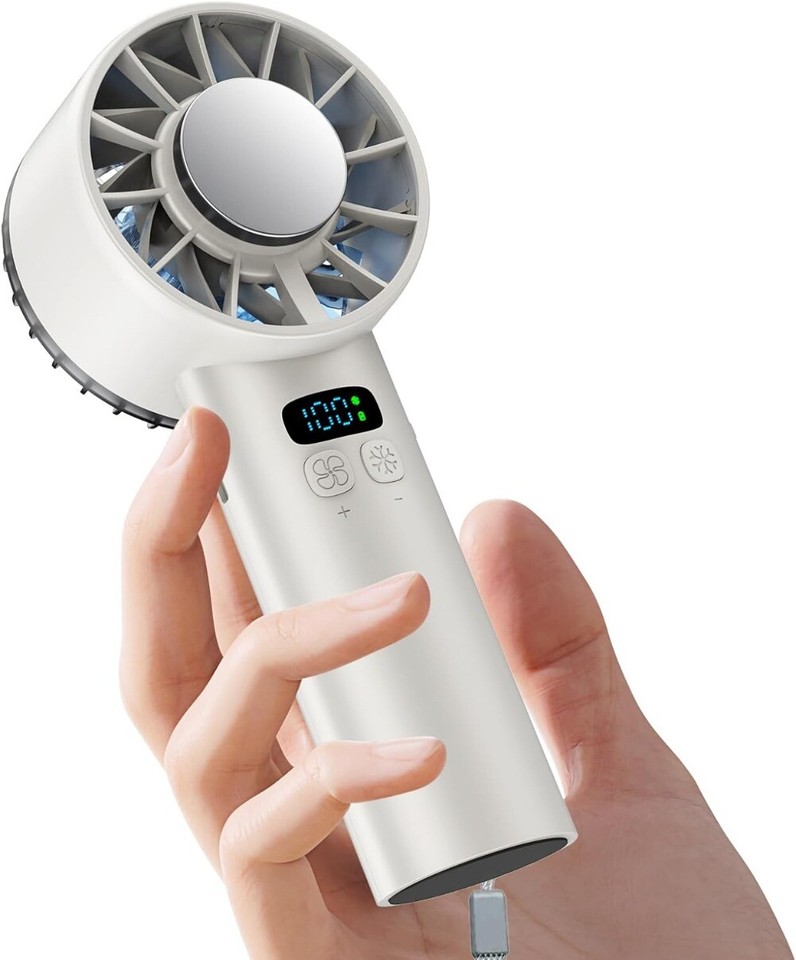 Handheld Ice Fan, 100-Speed, 5200mAh Rechargeable, Digital Display ...