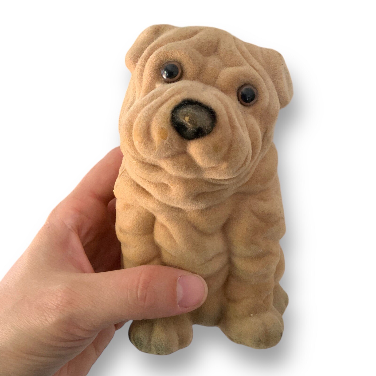 Vintage Flocked Shar Pai Wrinkled Dog Piggy Bank Coin Holder 5.75" Blow ...