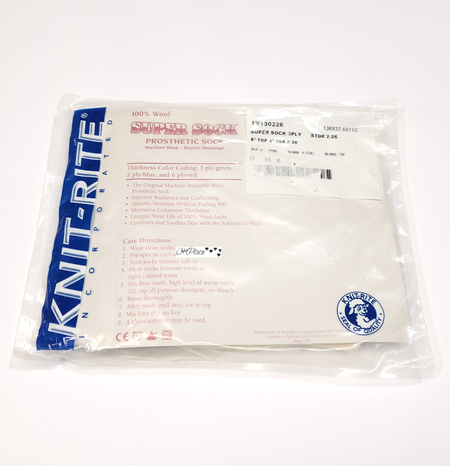 Knit-Rite Super Sock Prosthetic Sock 100% Wool 8" Top 4" Toe x 26" | eBay