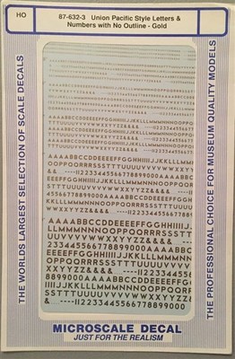 Microscale HO Union Pacific Style Letters&Numbers with No Outline Gold ...