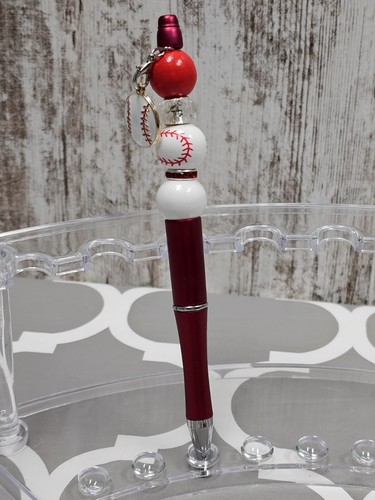 Handmade Baseball Beaded Pen With Baseball Charm Black Ink with One Ink ...