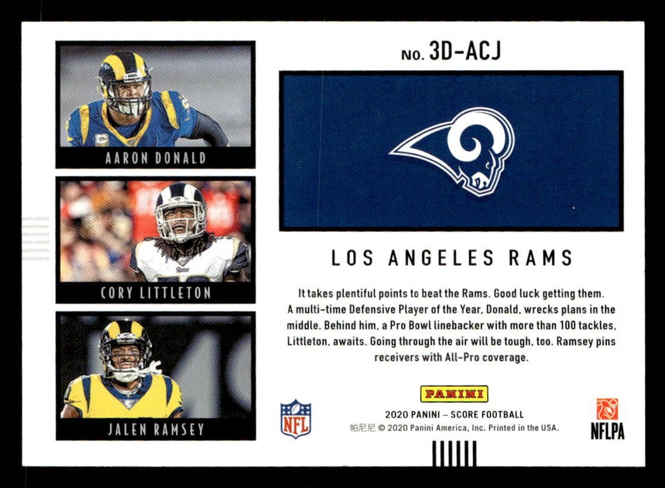 Aaron Donald / Littleton / Jalen Ramsey 2020 Score 3D Card #3D-ACJ Rams ...