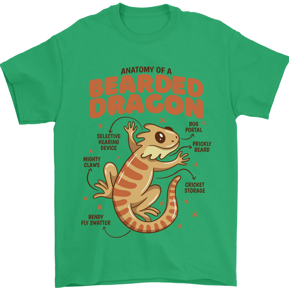 Bearded Dragon Anatomy Lizards, Reptiles, Mens T-Shirt 100% Cotton | eBay