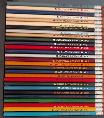 Vintage 70's NFL Faber Castell Football Pencil Set Complete Set Of 28 ...