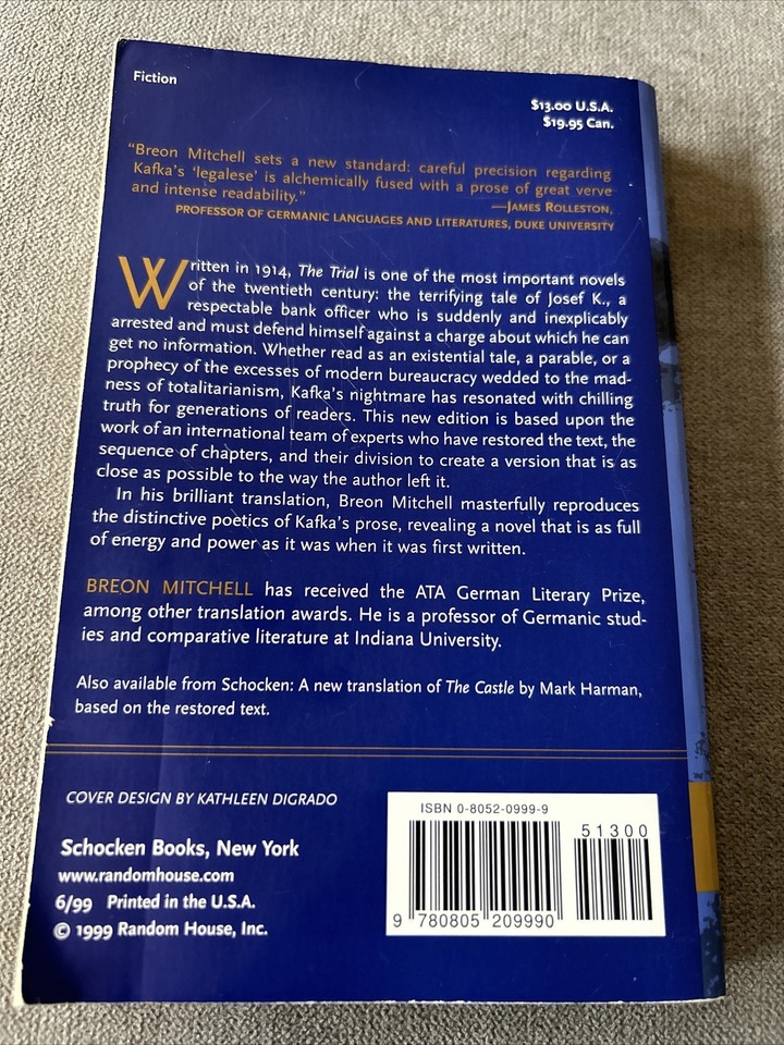 Franz Kafka The Trial (Paperback) Schocken Kafka Library 9780805209990 ...