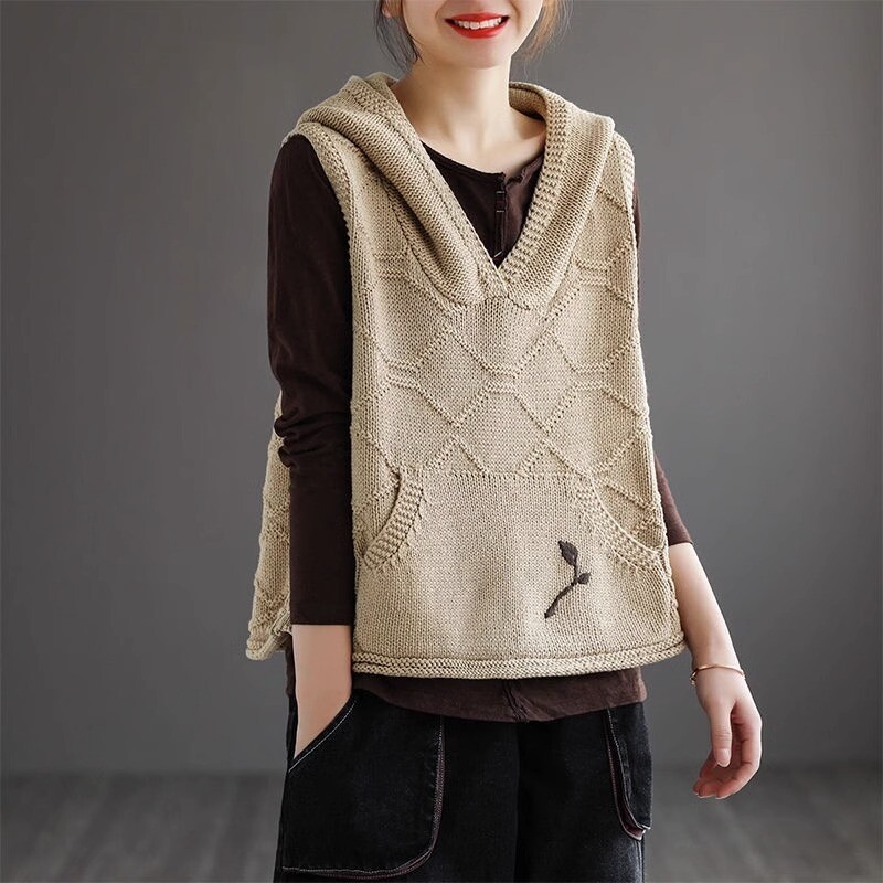 Women Pullover Hooded Vest Sleeveless Knit Waistcoat Tank Top Jumper ...