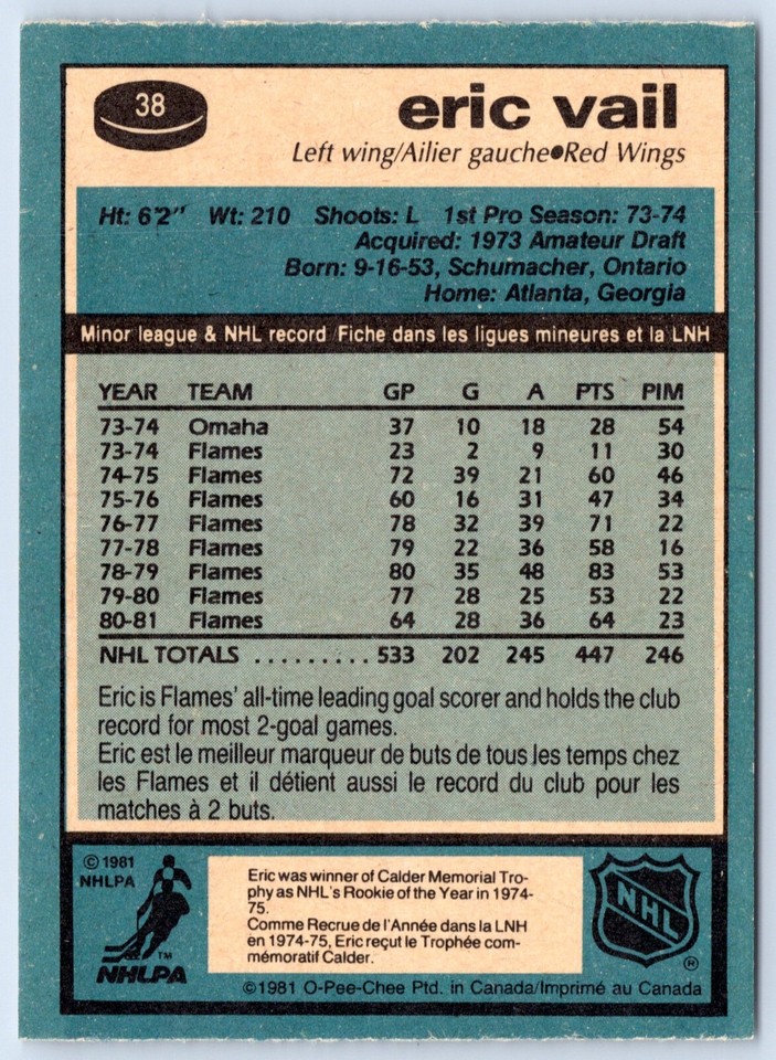 ERIC VAIL 1981-82 O-PEE-CHEE 81-82 NO 38 NRMINT+ 58520 | eBay