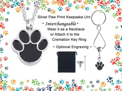 Paw Print Pet Keepsake Urn Interchangeable Necklace or Key Ring Dog Cat ...