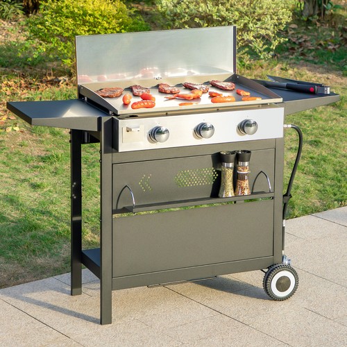 Gas Grill Propane Flat Top 3 Burner Tabletop Griddle Combo Outdoor ...
