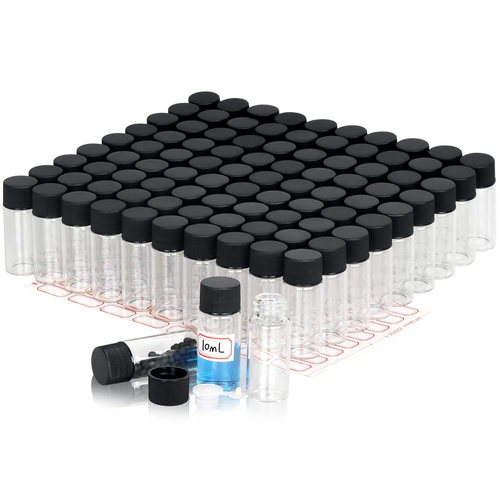 10Ml Clear Glass Vials, 100 Pack Glass Vials with Screw Caps, Plastic ...