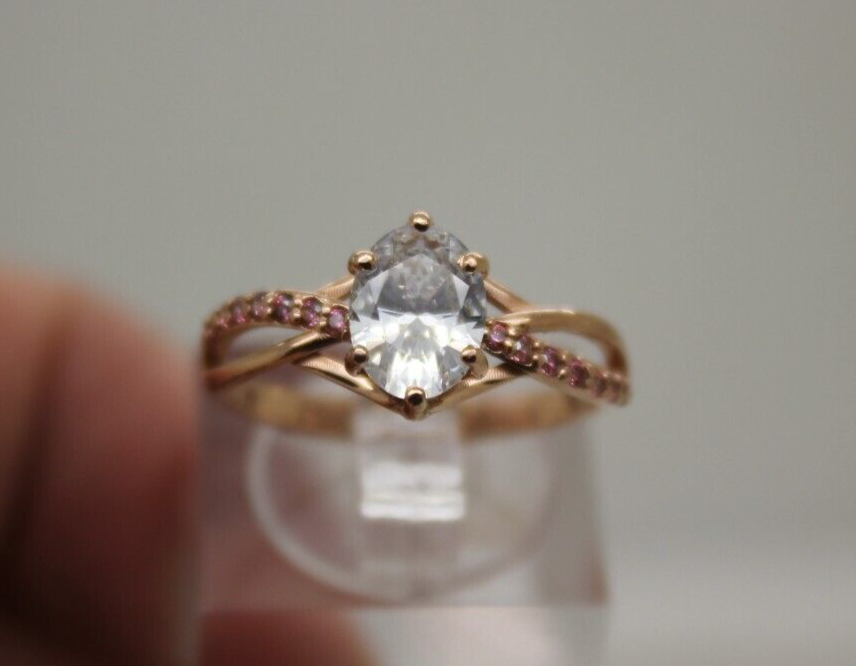 Signed TSD 10k Rose Gold Oval Cut WHITE & PINK STONE INFINITY RING size ...